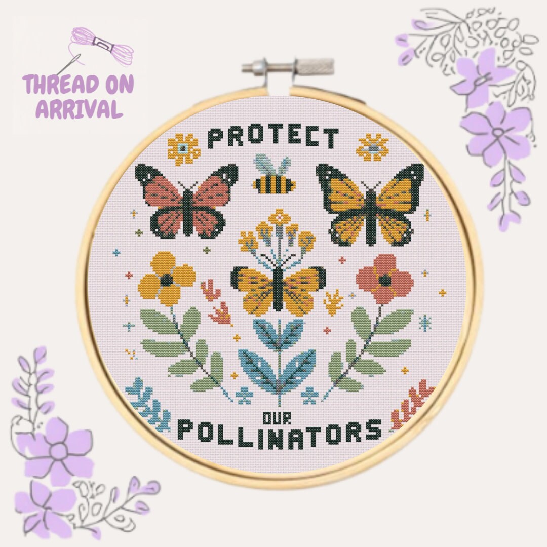 Protect Our Pollinators Cross Stitch PDF Pattern | Butterflies, Bee and ...