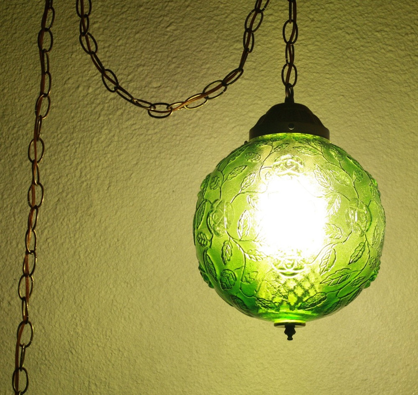 Vintage Hanging Light Hanging Lamp Green Globe Chain Etsy