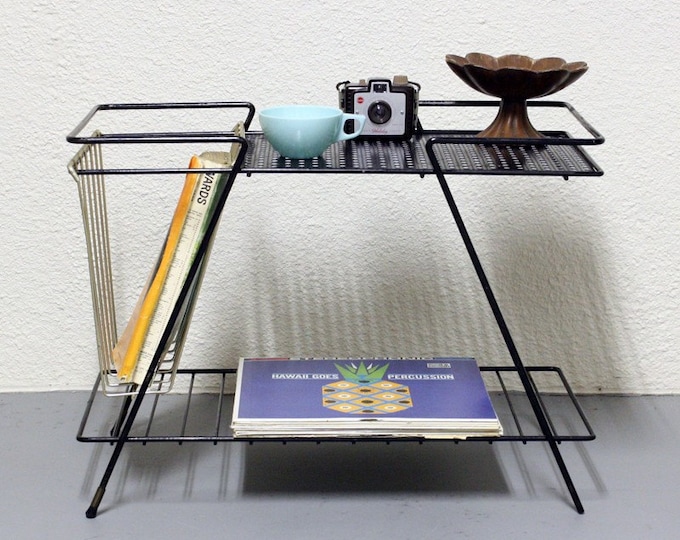 Vintage Table Stand Metal End Table Magazine Rack Telephone Stand Plant ...