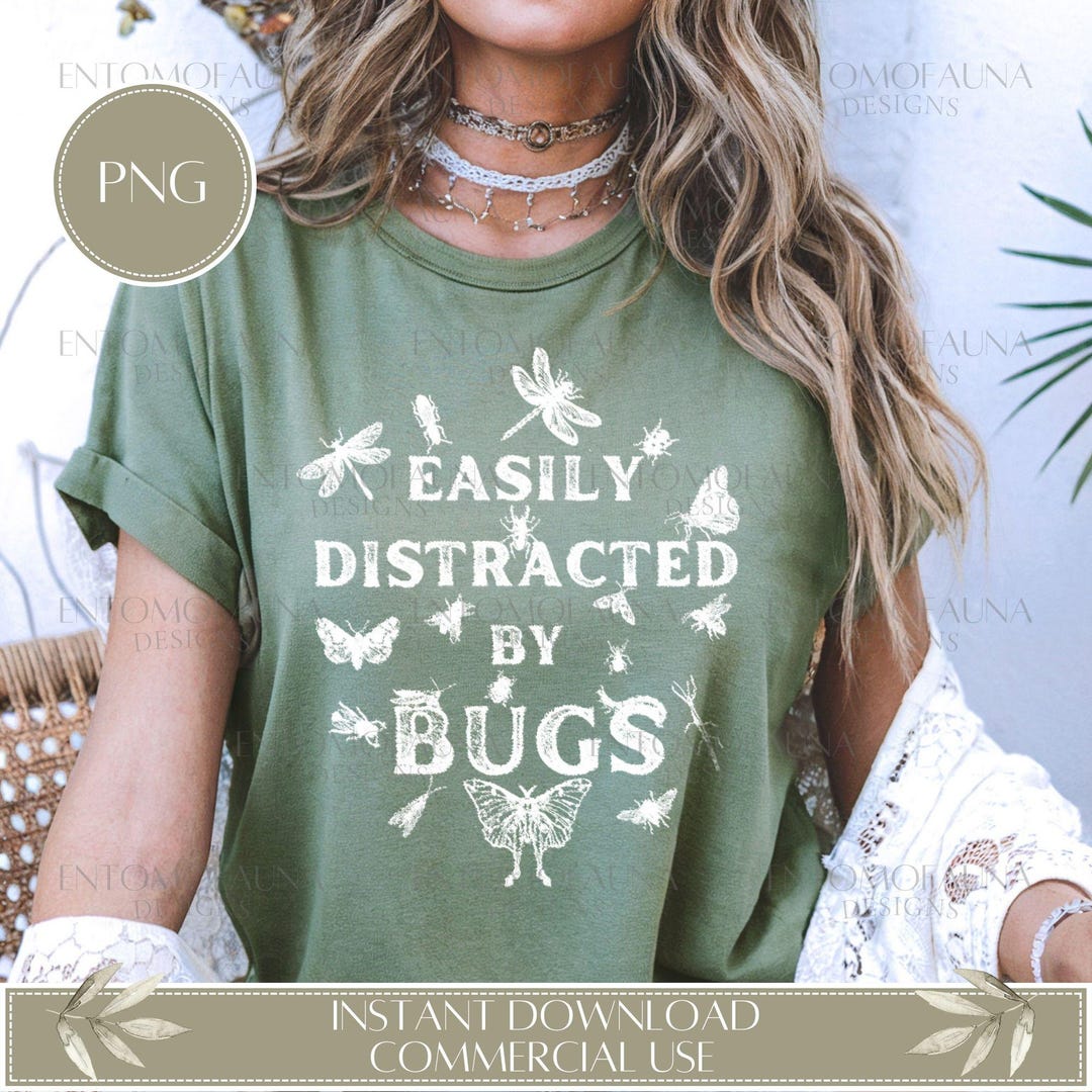 Easily Distracted by Bugs PNG Entomology Gift Insect Shirt Cicada Luna ...