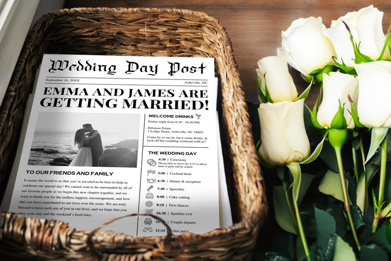 Modern Wedding Stationery, Customizable Wedding Newspaper, Editable ...
