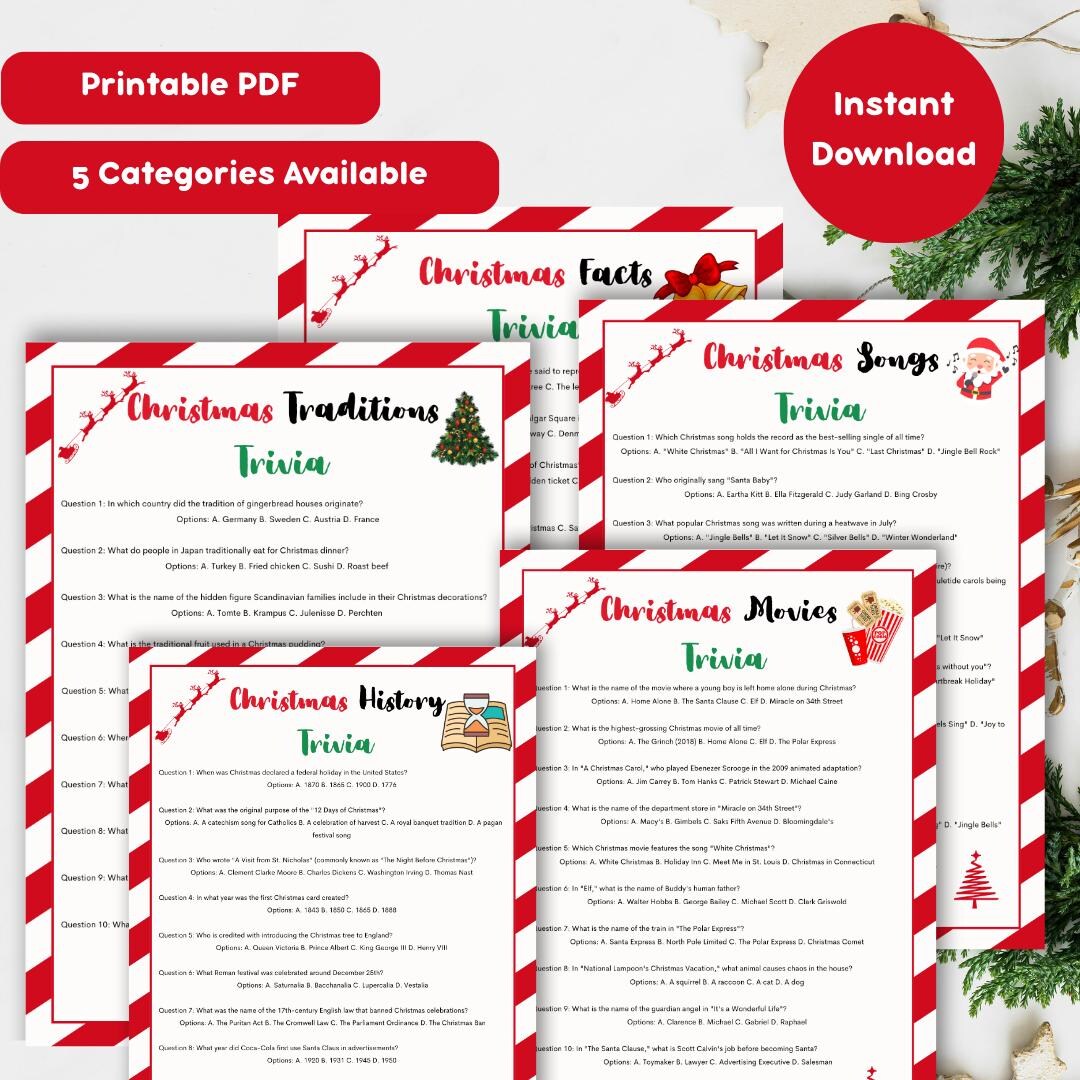 Christmas Trivia Game Printable PDF | 50 Questions Holiday Quiz ...