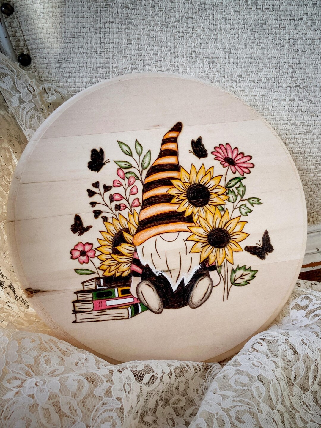 HARVEST GNOME Hand-burned Fairycore Whimsical Woodsy Pyrography Wall ...