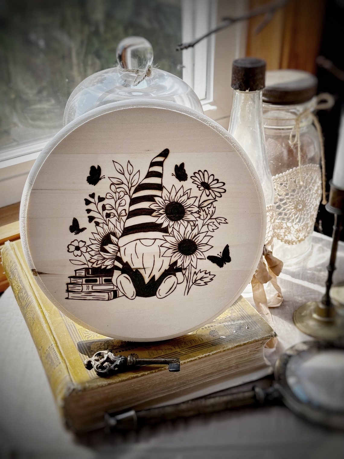 GARDEN GNOME Hand-burned Fairycore Whimsical Woodsy Pyrography Wall ...