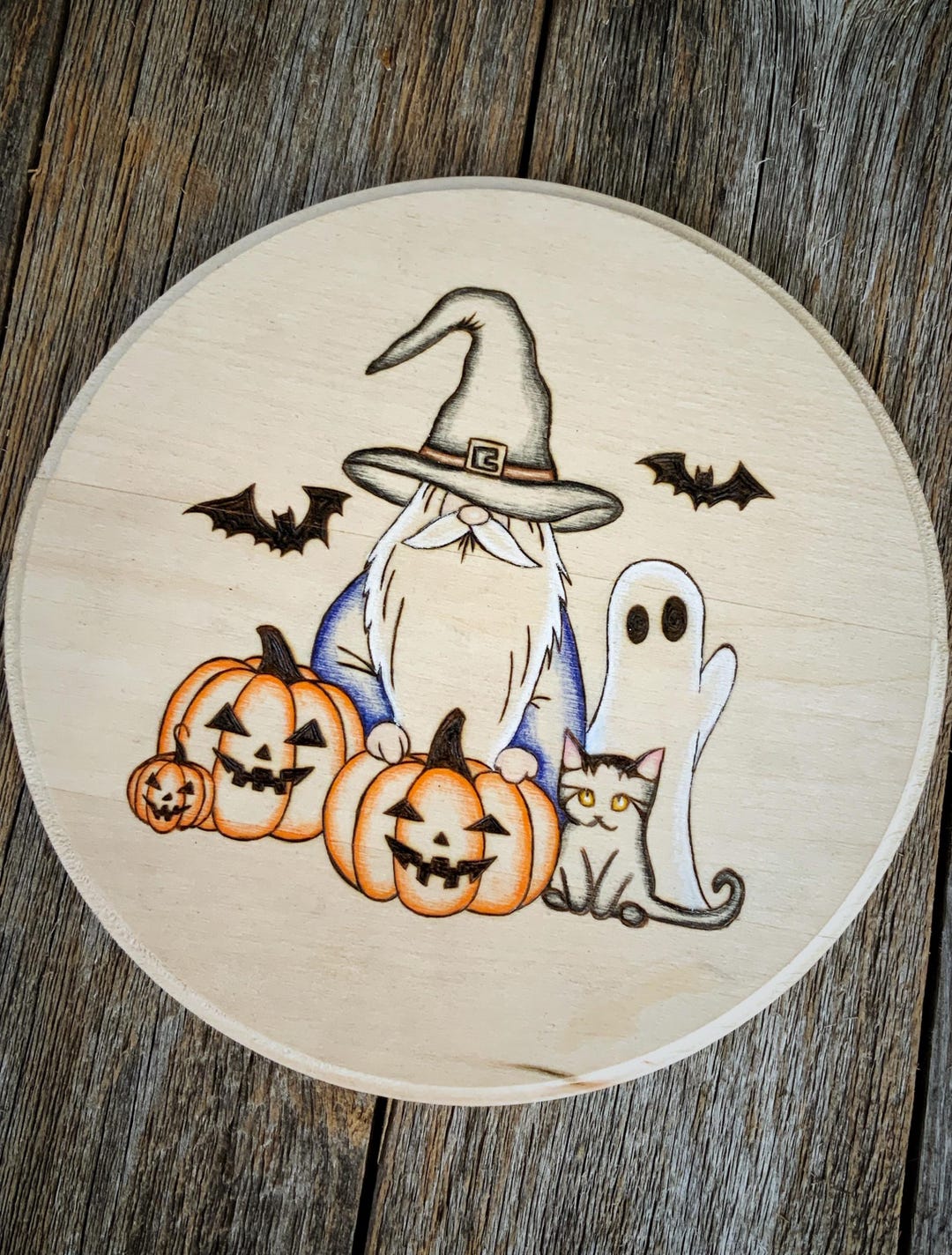 GNOME W/ PUMPKINS Hand-burned Fairycore Whimsical Woodsy Pyrography ...