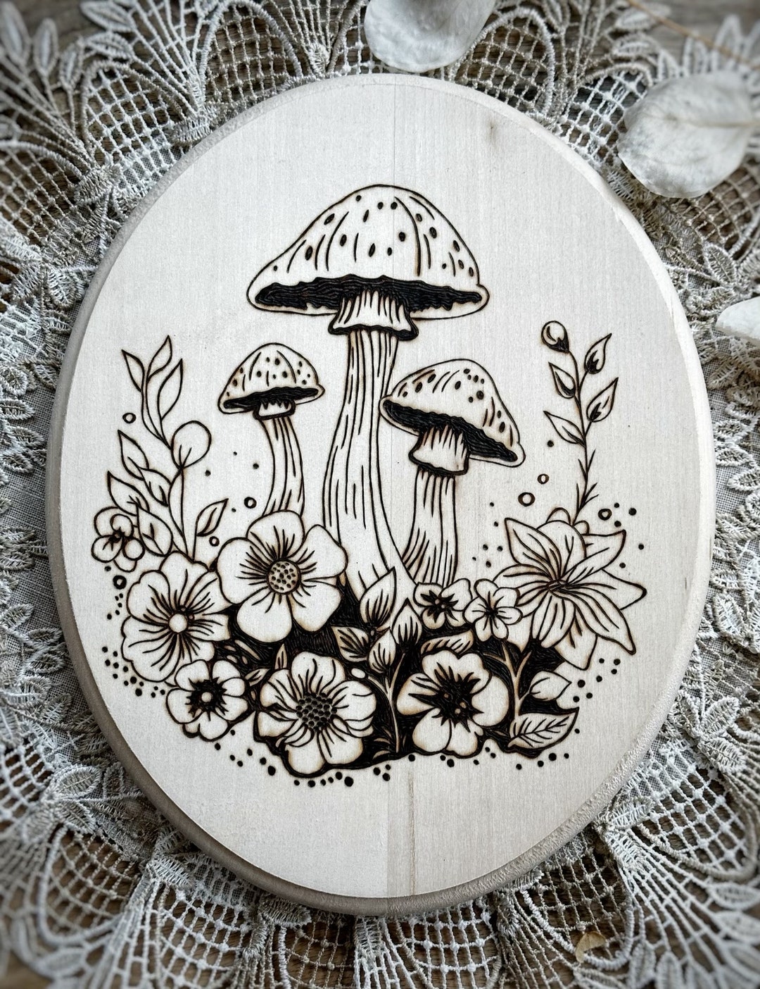MUSHROOM MAGIC Hand-burned Fairycore Whimsical Woodsy Pyrography Wall ...