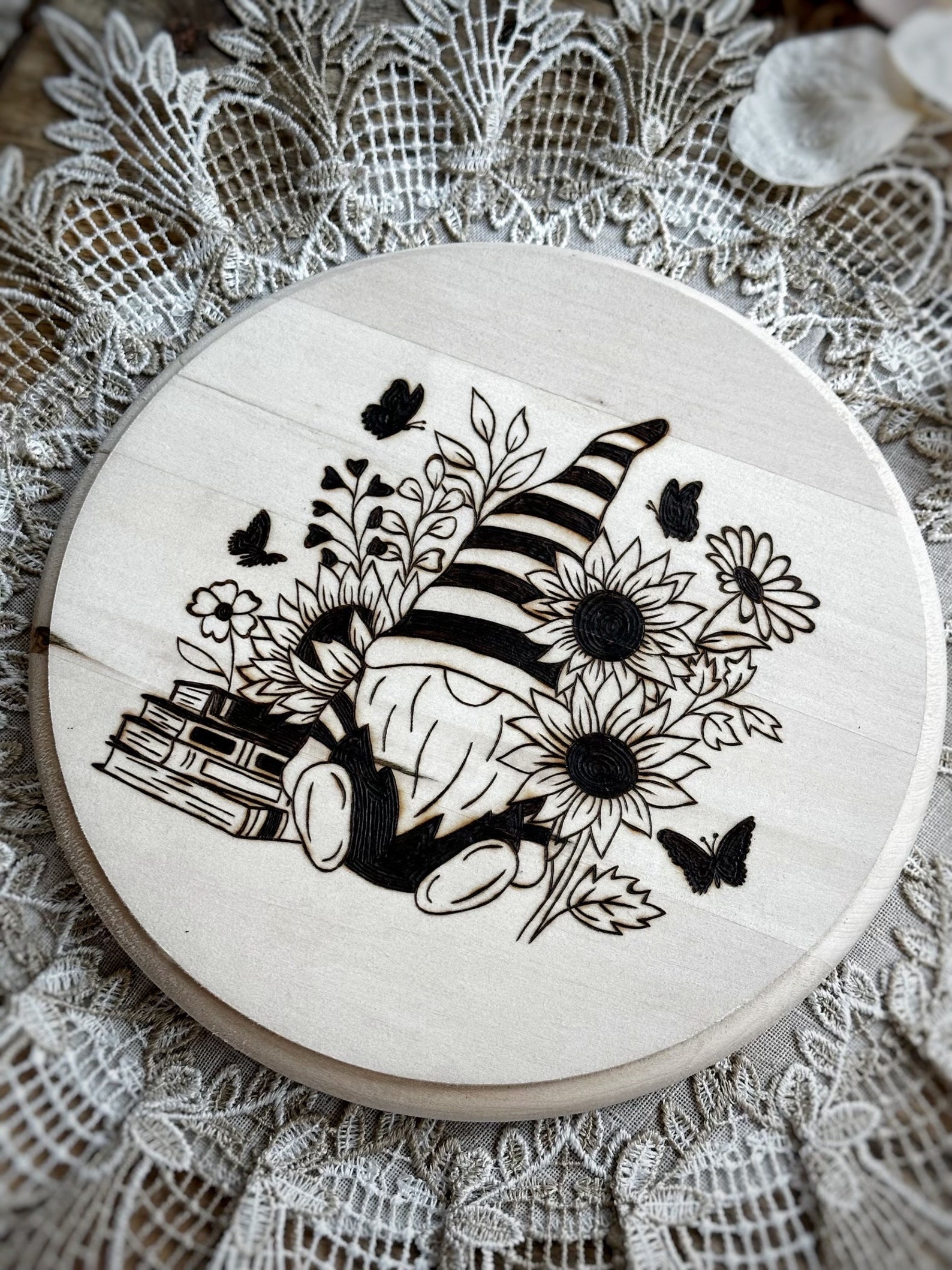 GARDEN GNOME Hand-burned Fairycore Whimsical Woodsy Pyrography Wall ...