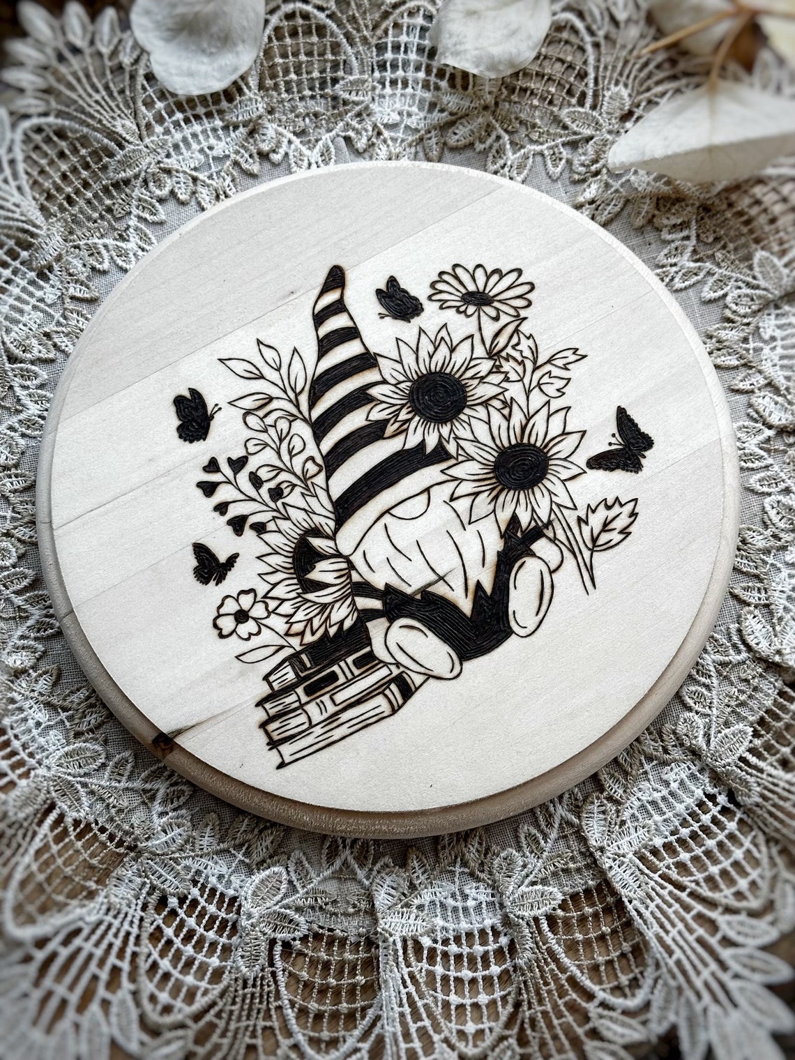 GARDEN GNOME Hand-burned Fairycore Whimsical Woodsy Pyrography Wall ...