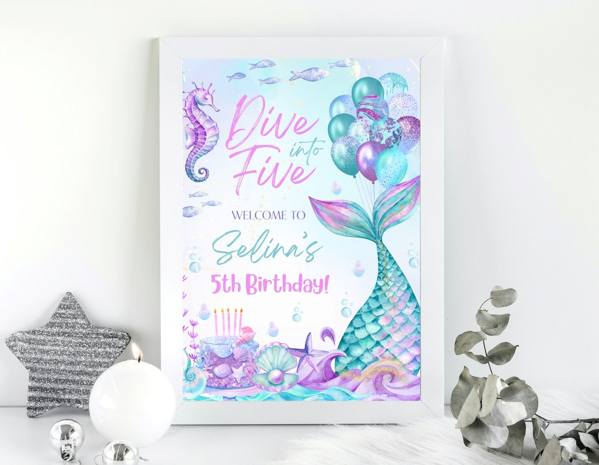 Editable Dive Into Five Birthday Party Welcome Sign, Tropical Summer ...