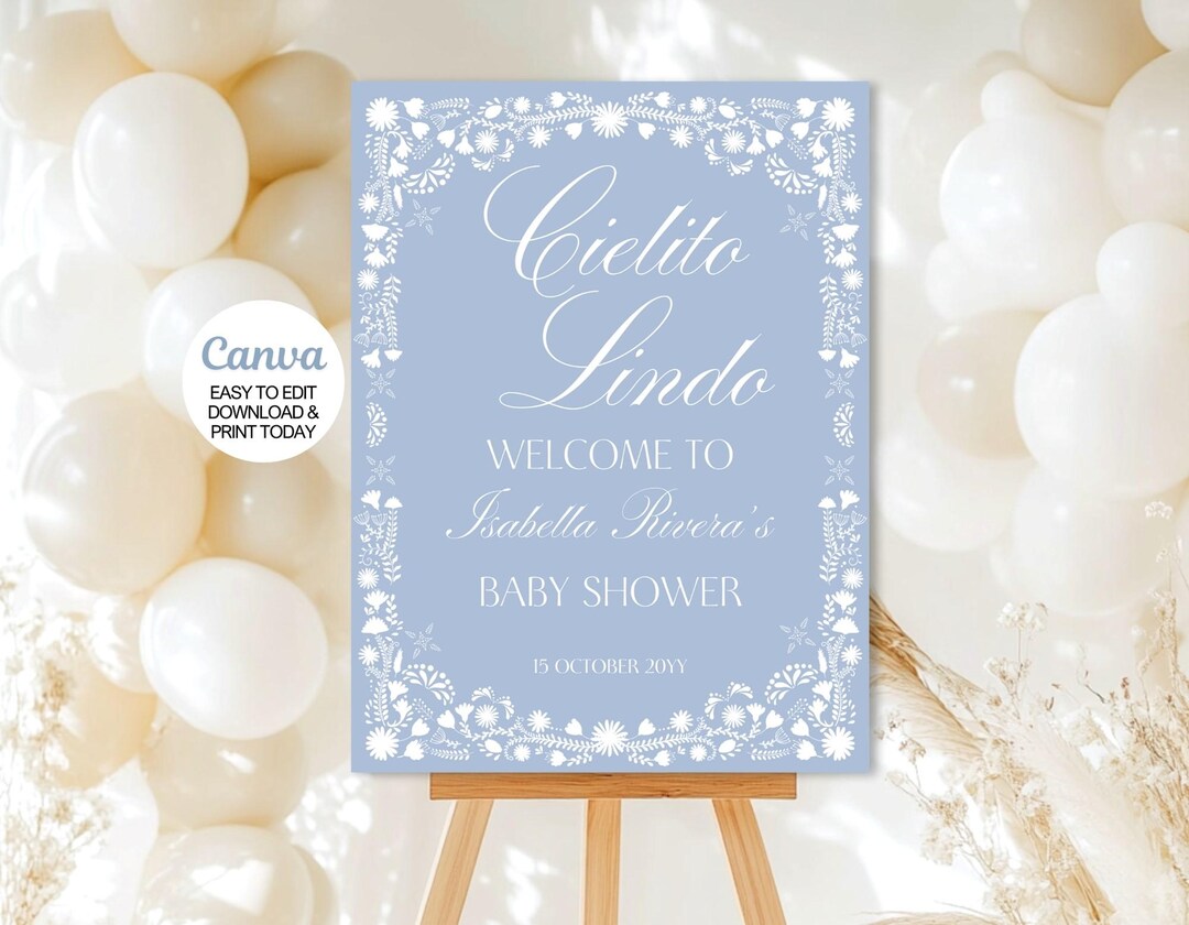 Editable Cielito Lindo Baby Shower Welcome Sign, Dusty Blue Mexican ...