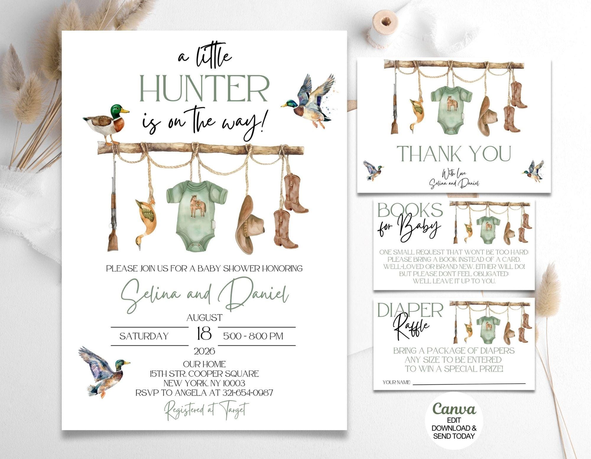 Editable A Little Hunter is on the Way Baby Shower Invitation Pack ...