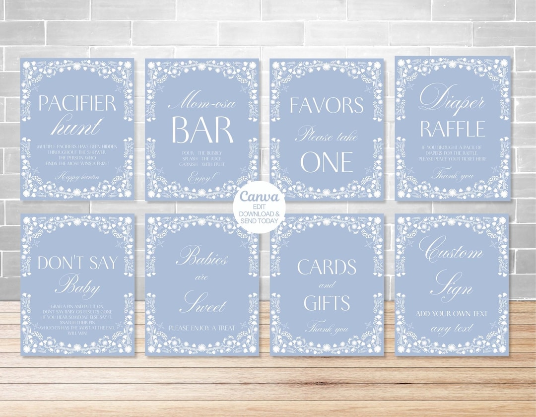 Editable Cielito Lindo Baby Shower Sign Bundle, Dusty Blue Mexican ...