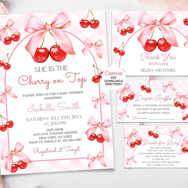 Cherry Bows Invitation - Etsy