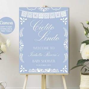 Editable Cielito Lindo Baby Shower Welcome Sign: Dusty Blue Talavera ...