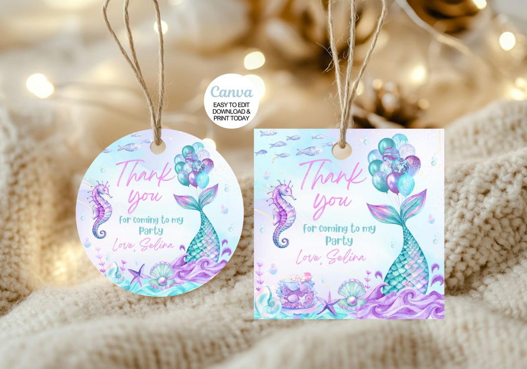 Editable Mermaid Birthday Thank You Tags. Under the Sea Birthday ...