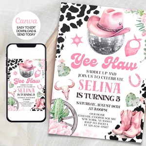 Editable Western Cowgirl Birthday Invitation. Disco Rodeo Birthday ...