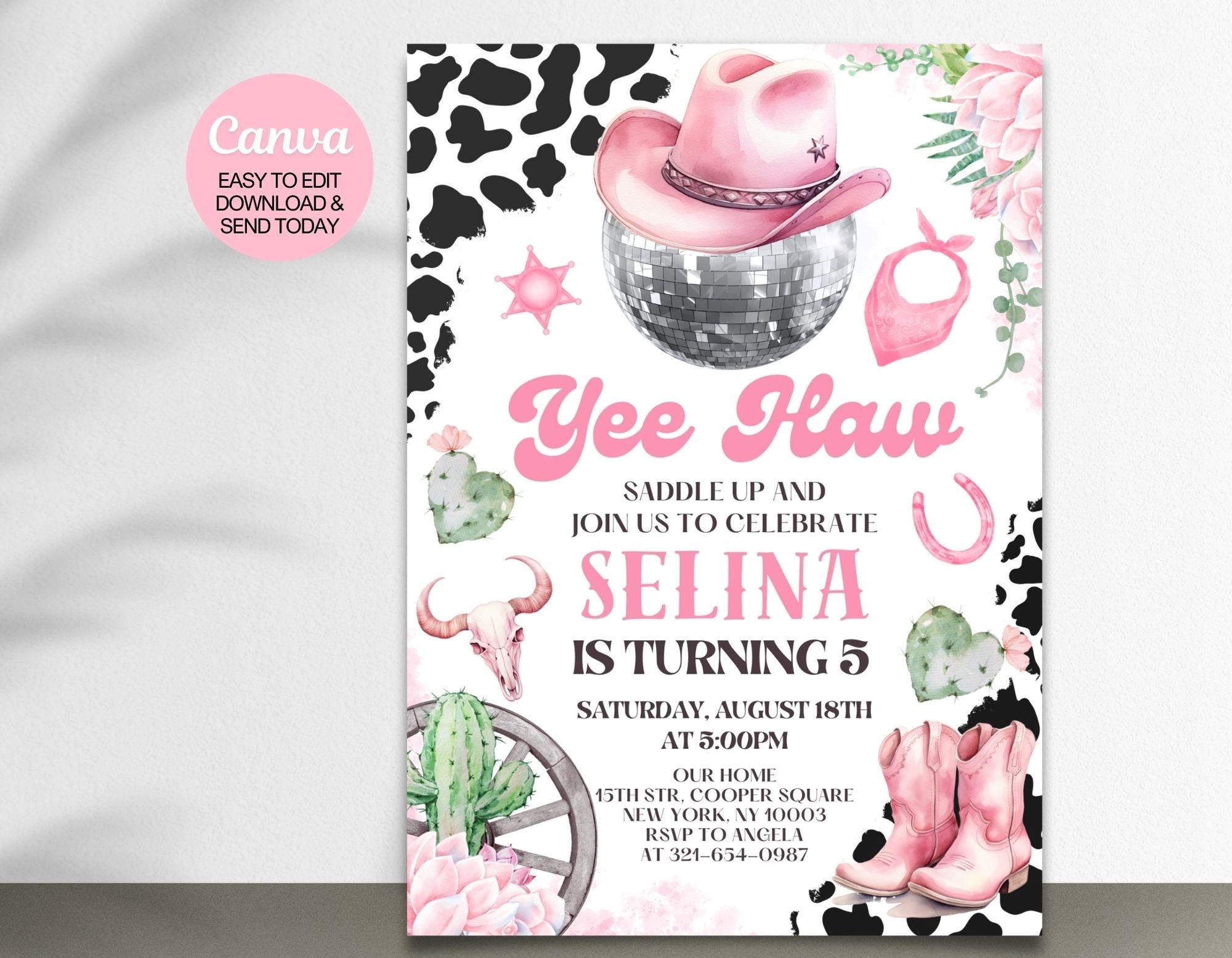 Editable Western Cowgirl Birthday Invitation. Disco Rodeo Birthday ...