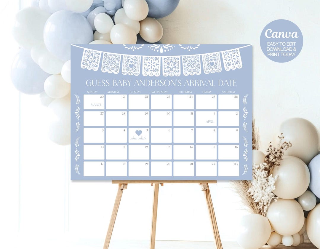 Editable Cielito Lindo Baby Shower Guess Baby's Due Date Calendar ...