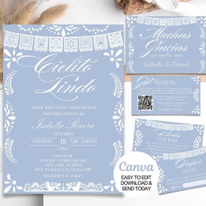 Editable Cielito Lindo Baby Shower Invitation Set, Dusty Blue Mexican ...
