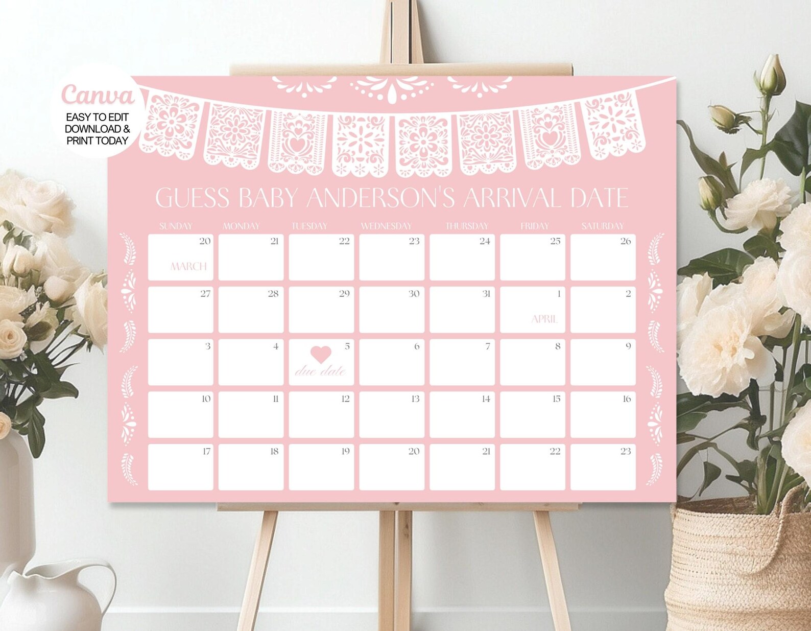 Cielito Lindo Baby Shower Due Date Calendar: Mexican Theme (digital ...