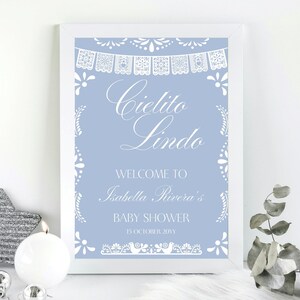 Editable Cielito Lindo Baby Shower Welcome Sign: Dusty Blue Talavera ...