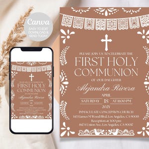 Terracotta Papel Picado First Holy Communion Invitation | Editable ...
