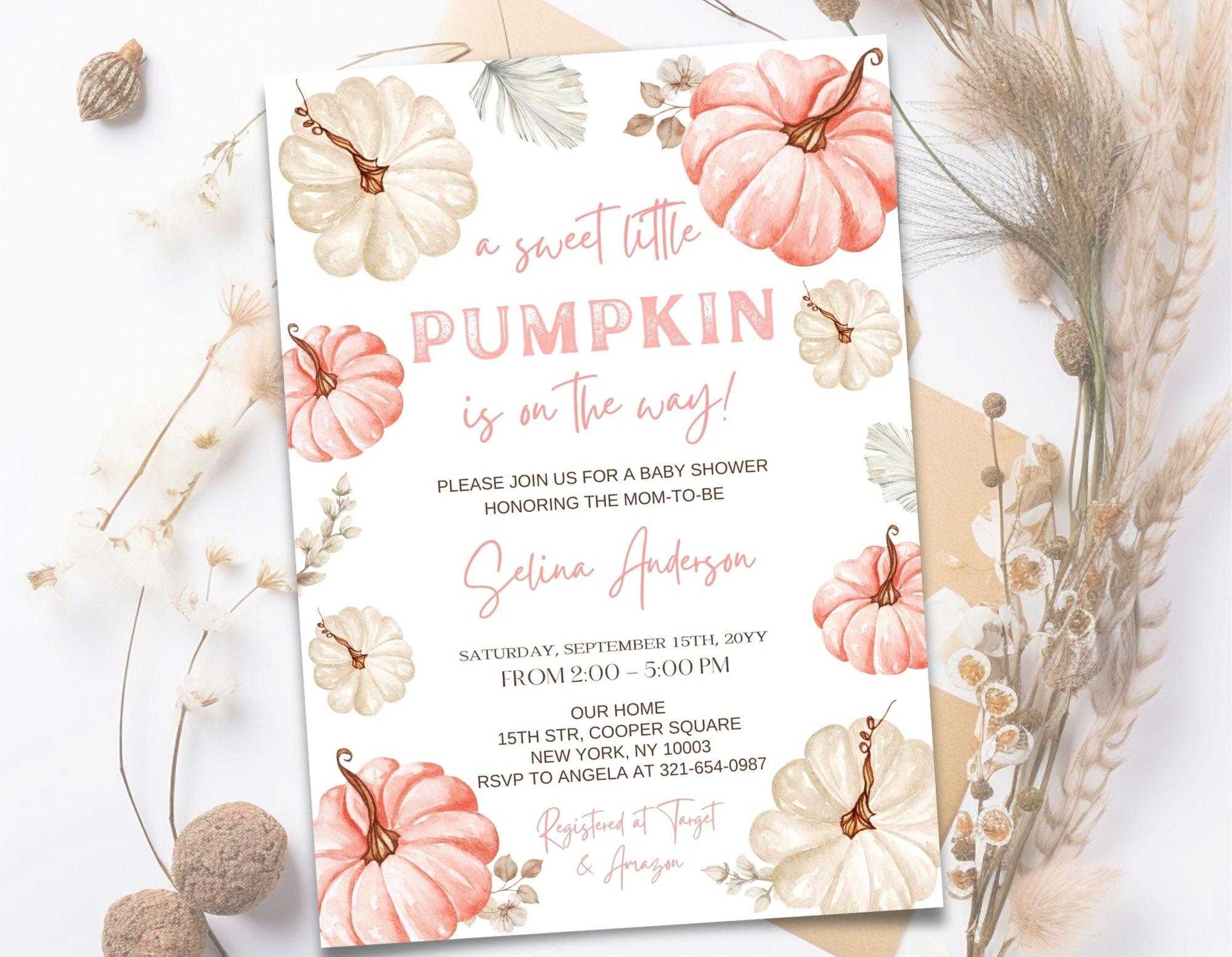 Editable A Sweet Little Pumpkin is on the Way Baby Shower Invitation ...
