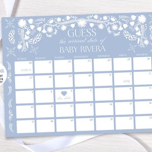 Editable Cielito Lindo Baby Shower Guess Arrival Date Calendar, Guess ...