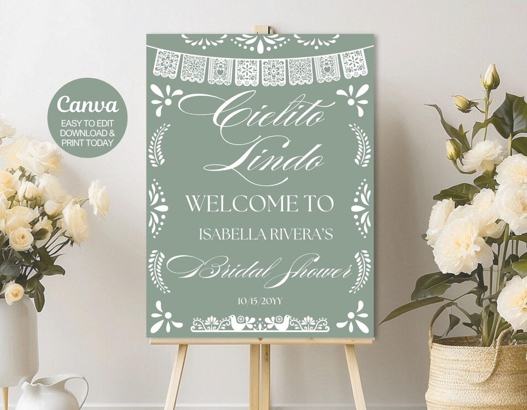 Editable Cielito Lindo Baby Shower Welcome Sign, Sage Green Mexican ...