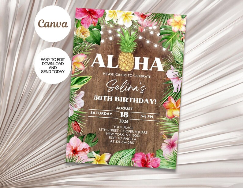 Editable Aloha Birthday Invitation Template. Tropical Birthday ...
