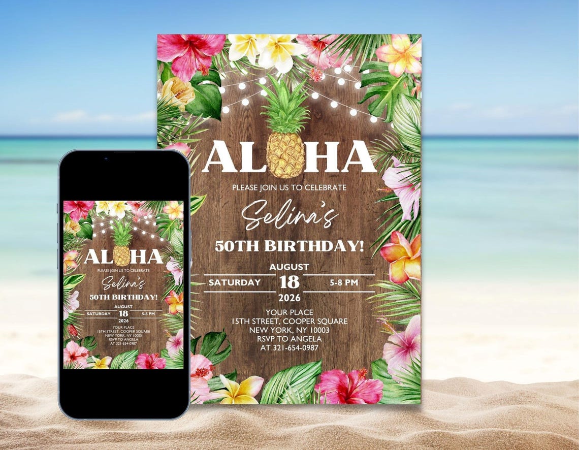 Editable Aloha Birthday Invitation Template. Tropical Birthday ...