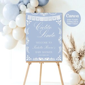 Editable Cielito Lindo Baby Shower Welcome Sign: Dusty Blue Talavera ...