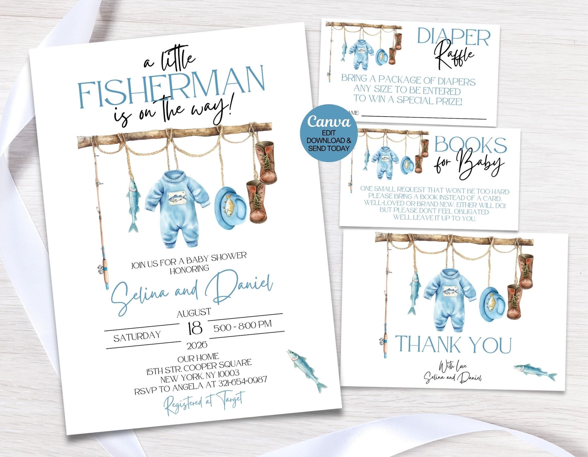 Editable Fishing Baby Shower Invitation Pack. A Little Fisherman is on ...