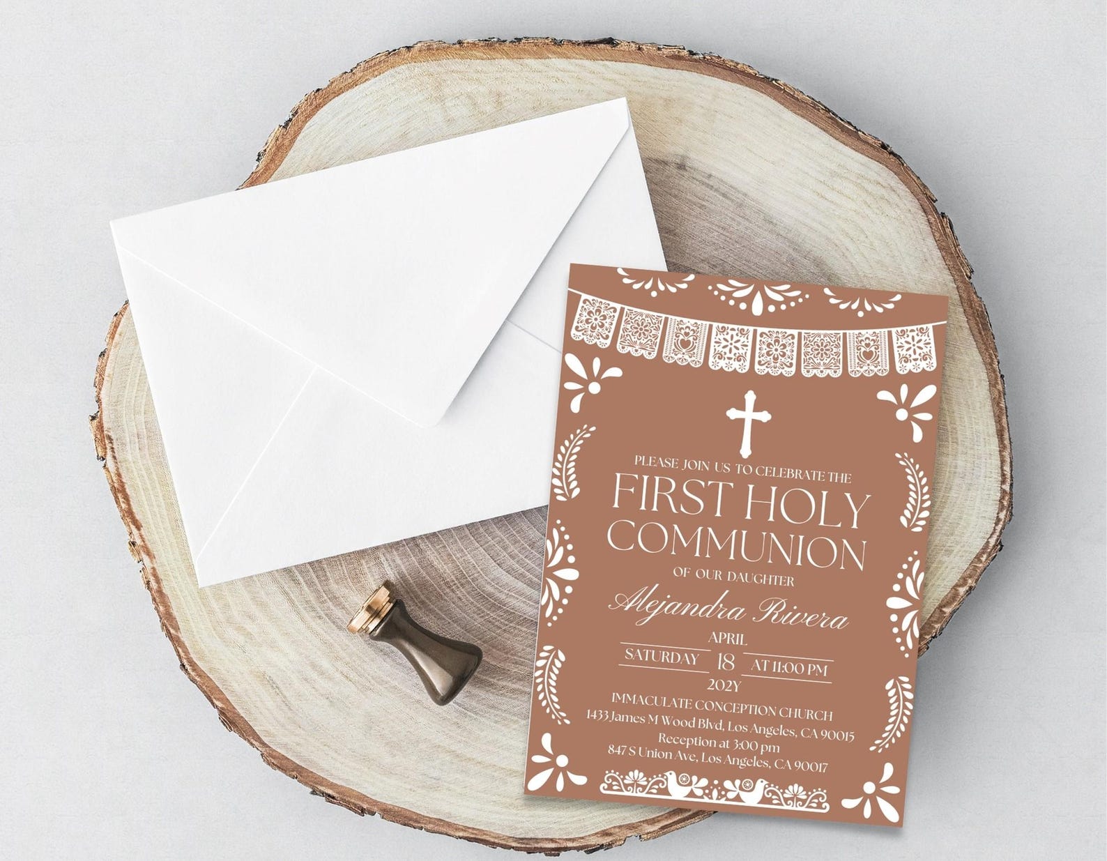 Terracotta Papel Picado First Holy Communion Invitation | Editable ...