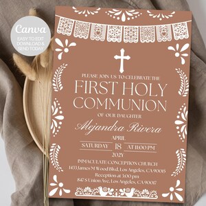 Terracotta Papel Picado First Holy Communion Invitation | Editable ...