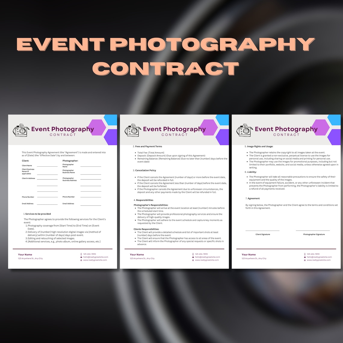 Event Photography Contract Template | Photography Forms | Contract for ...