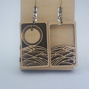 Hanafuda Full Moon and Susuki Grass Maple Wood Dangle Earrings on ...