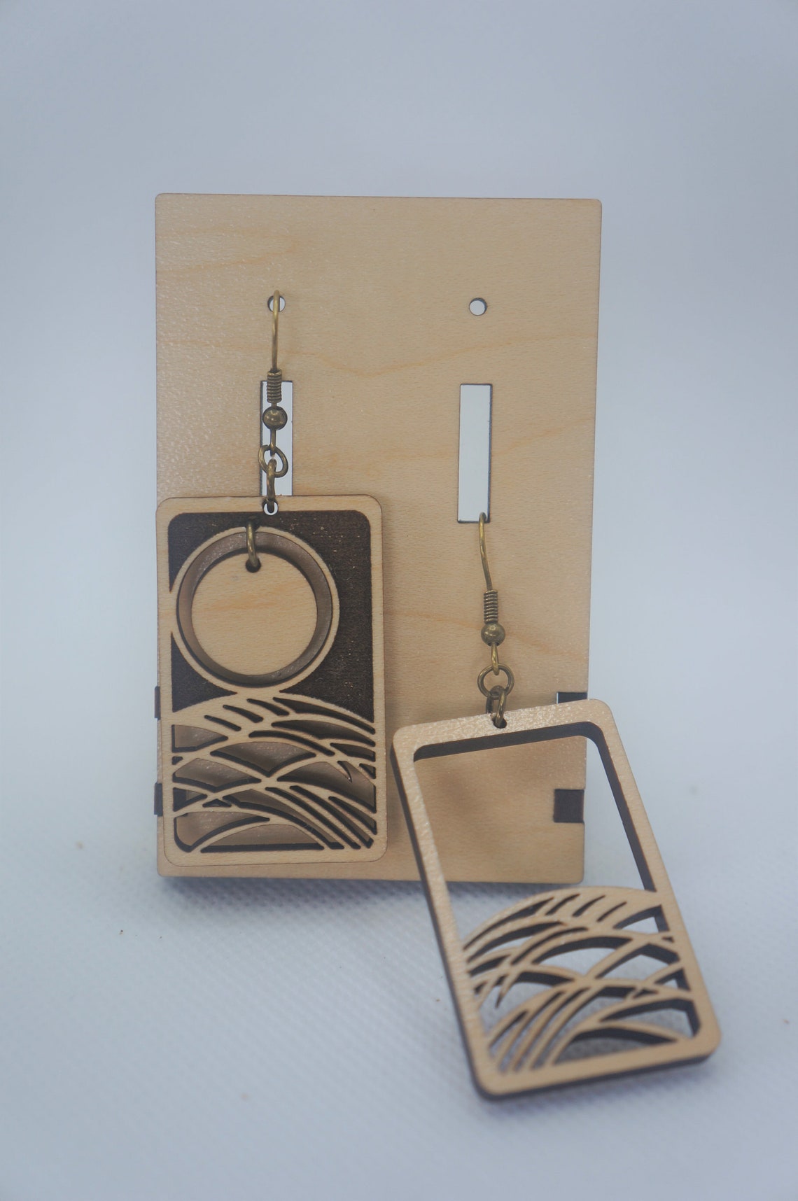 Hanafuda Full Moon and Susuki Grass Maple Wood Dangle Earrings on ...