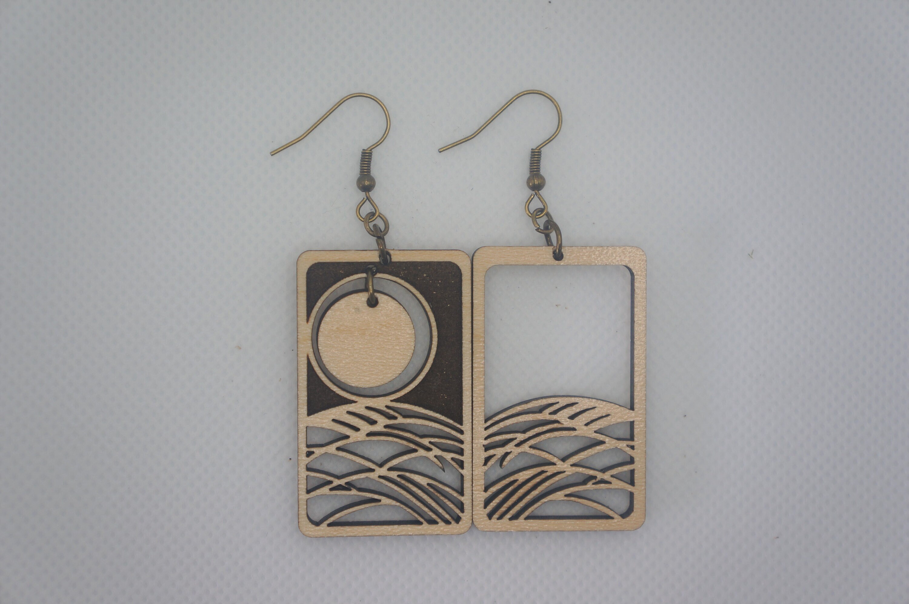 Hanafuda Full Moon and Susuki Grass Maple Wood Dangle Earrings on ...