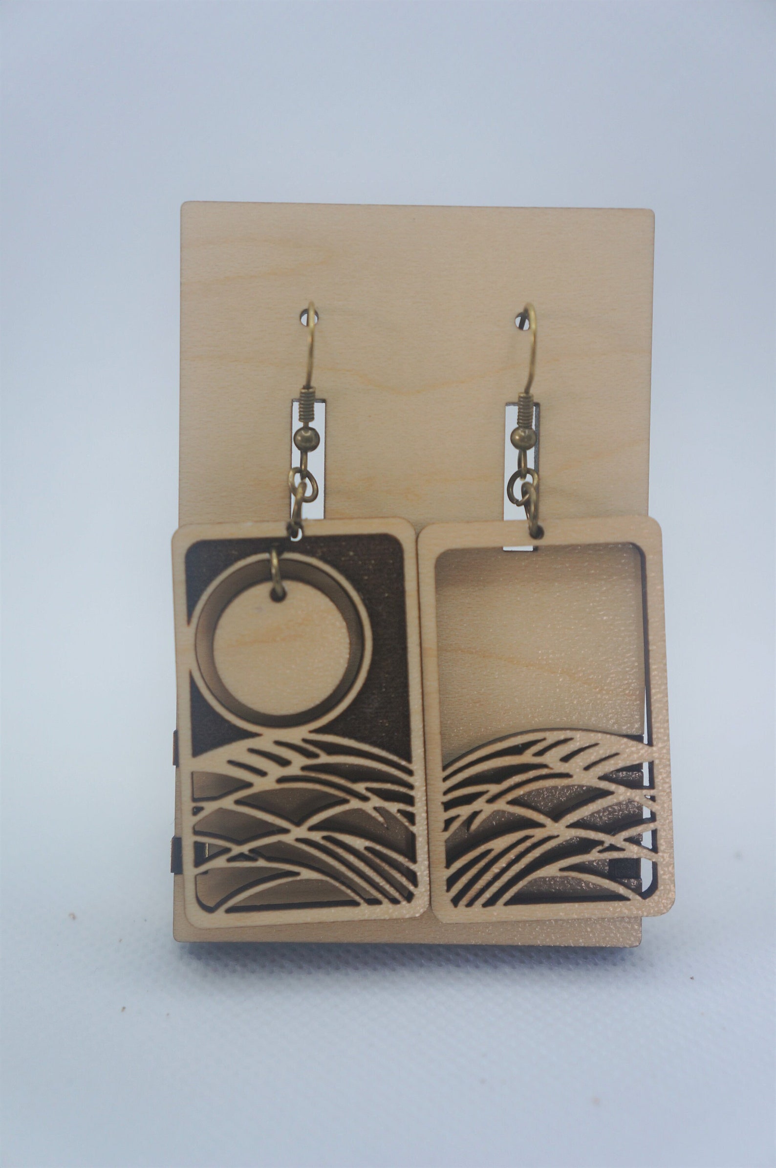 Hanafuda Full Moon and Susuki Grass Maple Wood Dangle Earrings on ...
