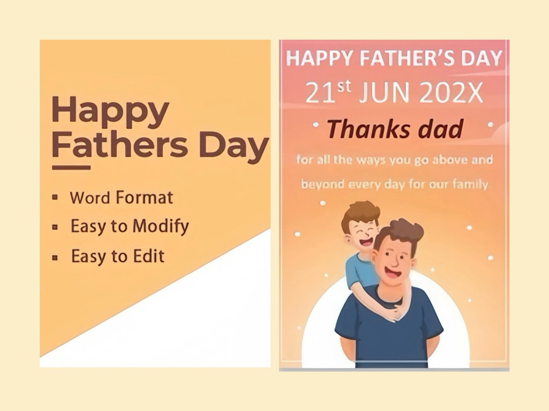 Editable Happy Father's Day Card Word Format, Easy to Modify and ...