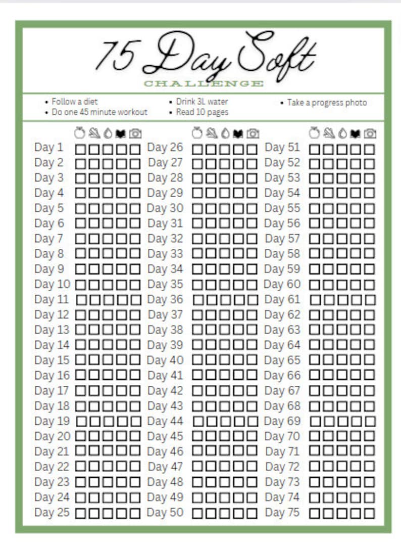 75 Day Soft Challenge Template - Etsy