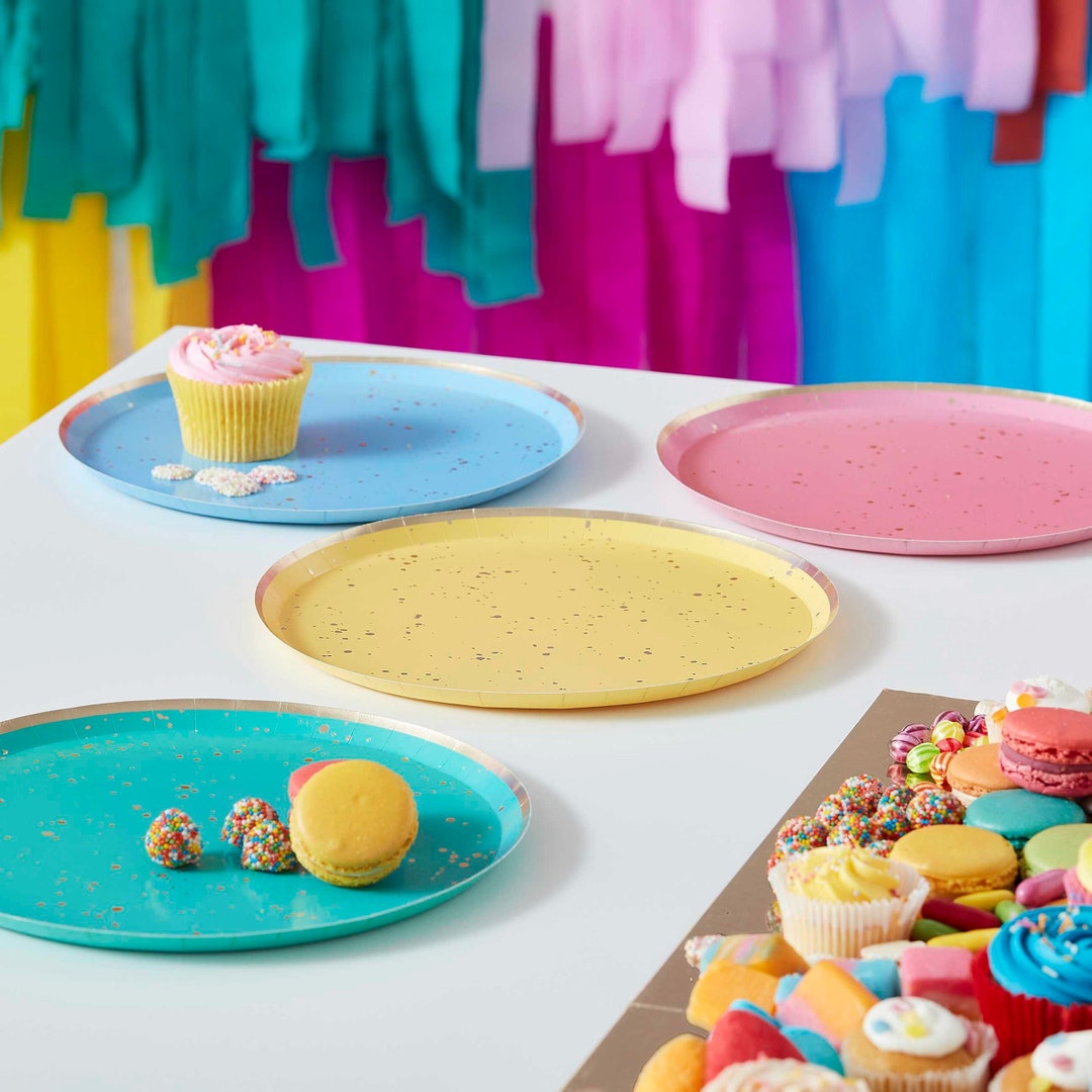 8 Rainbow Gold Paper Plates, Birthday Party Plates, Hen Party Plates ...