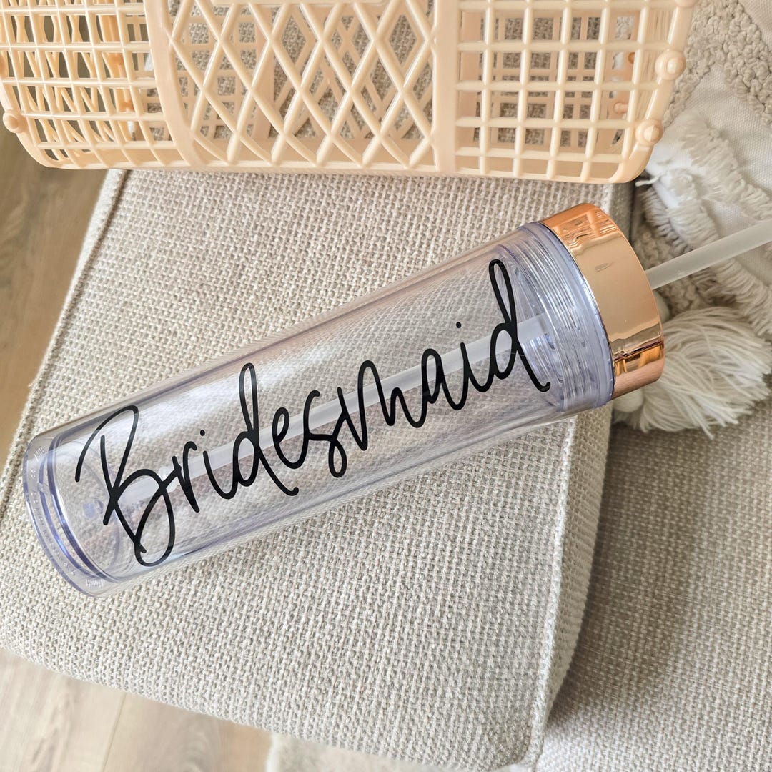 Rose Gold Bridesmaid Drinks Bottles, Personalised Acrylic Tumblers ...