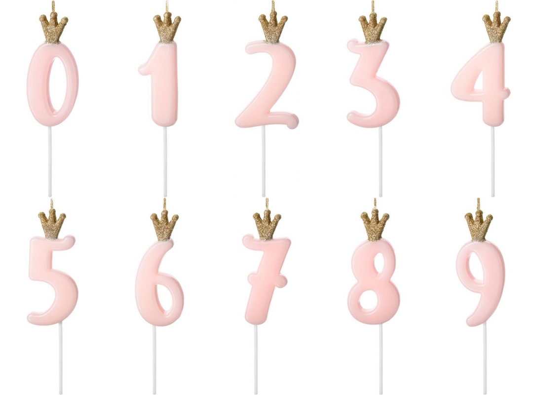 Pink Number Candles, Gold Crown Birthday Candles, Birthday Cake ...