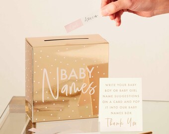 Baby Shower Name Suggestion Box & 30 Prediction Cards, Rose Gold Baby ...