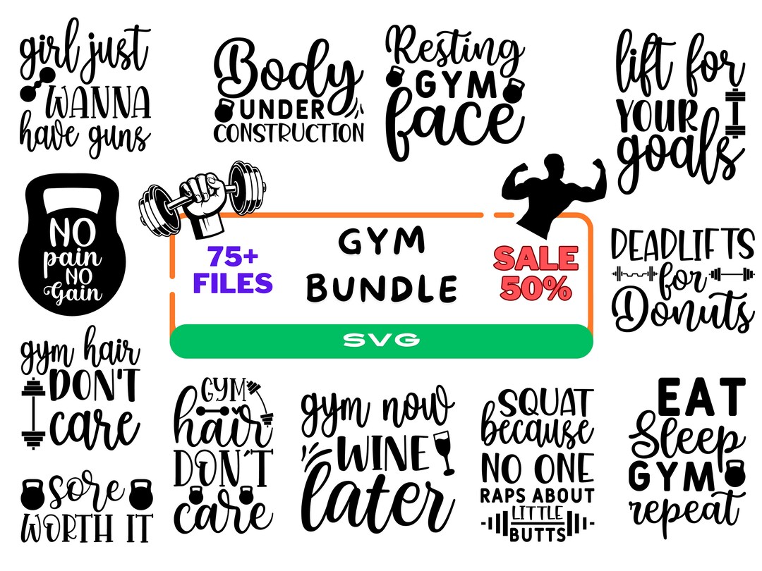 75 Fitness SVG, Gym Svg, Gym Motivation SVG, Workout Bundle SVG , Cut ...