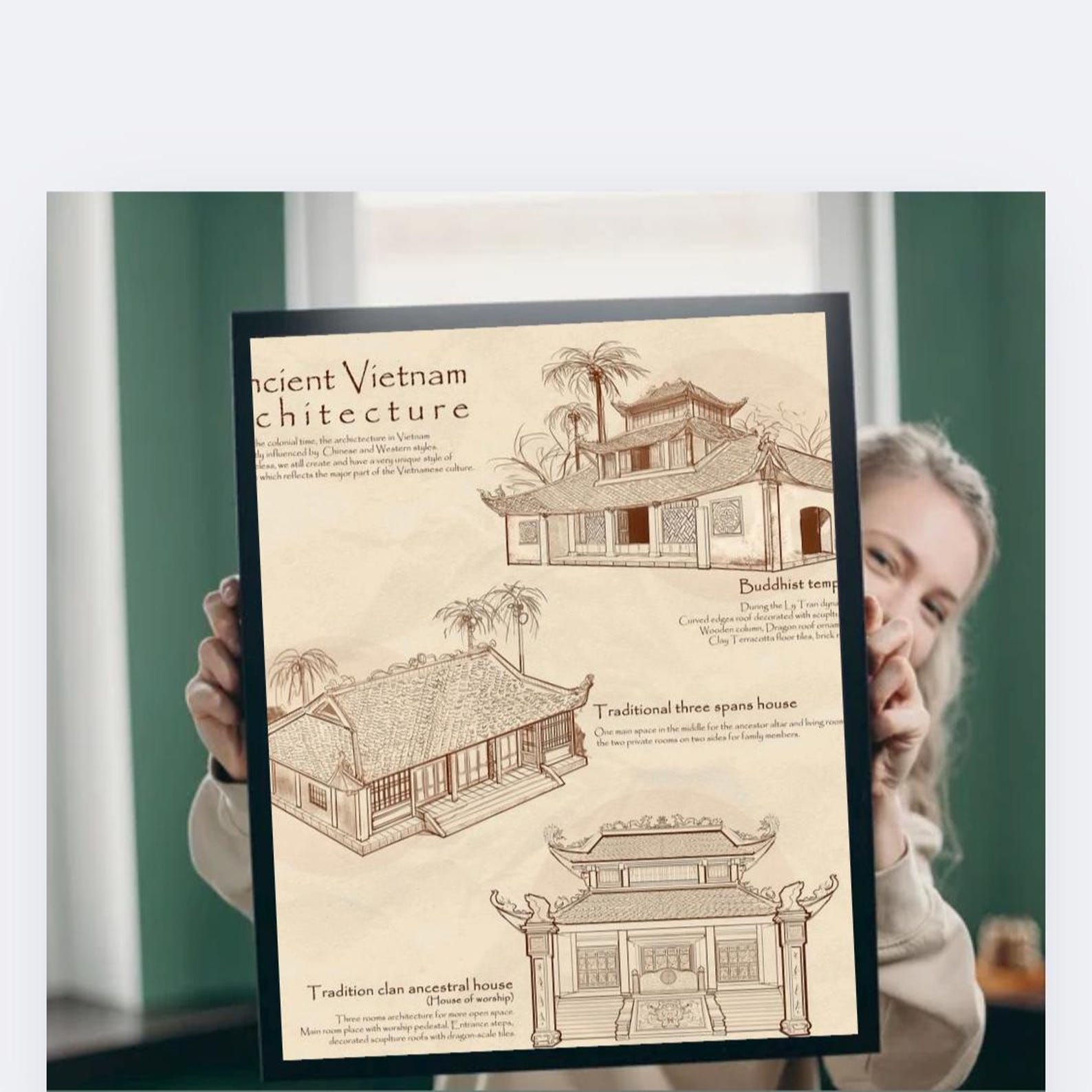 Ancient Vietnam Architecture Print/buddhist Temple,clan House ...