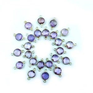 Bezel Set Pink Amethyst Round Shape Charm Pendant & Connectors 22kt Gold Plated Handmade Earring ...