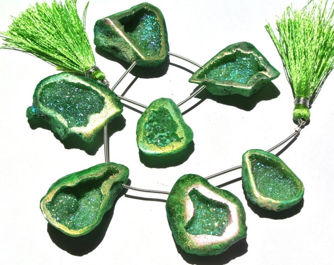 7pcs Green Titanium Druzy Agate Geode Beads Druzy Cave Beads - Etsy